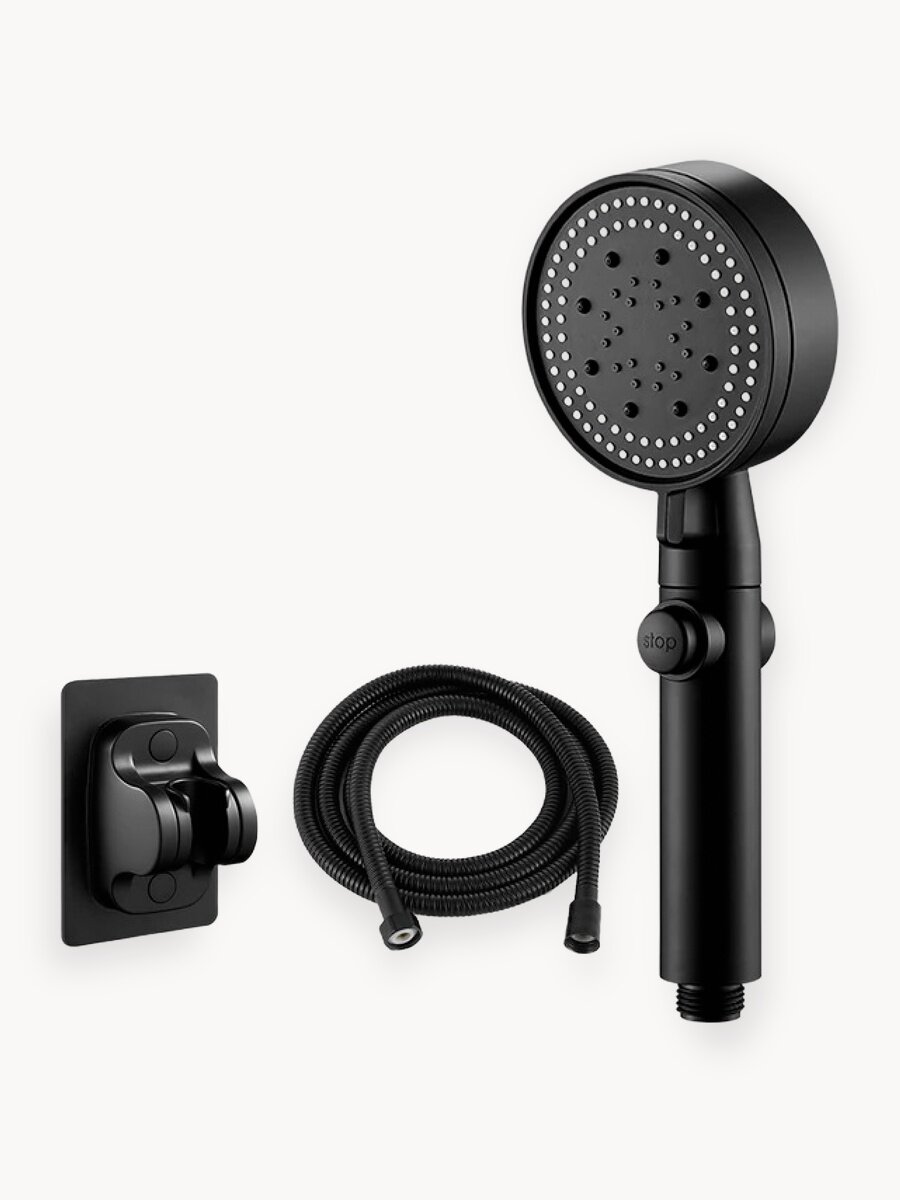 Лейка для душа HomeResurs Black, с держателем и шлангом, ABS-пластик, 6 режимов