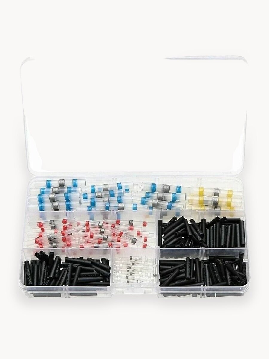 Термоусадочные трубки с припоем и клеевым слоем, гильза соединительная 100шт + 200 набор термотрубок, спайщик проводов