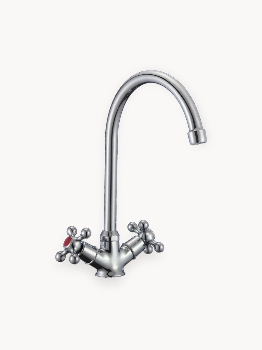 Смеситель для мойки двуручный "Eleanti" с гибкой подводкой, ELT5011, кран-букса керам, хром/мах.