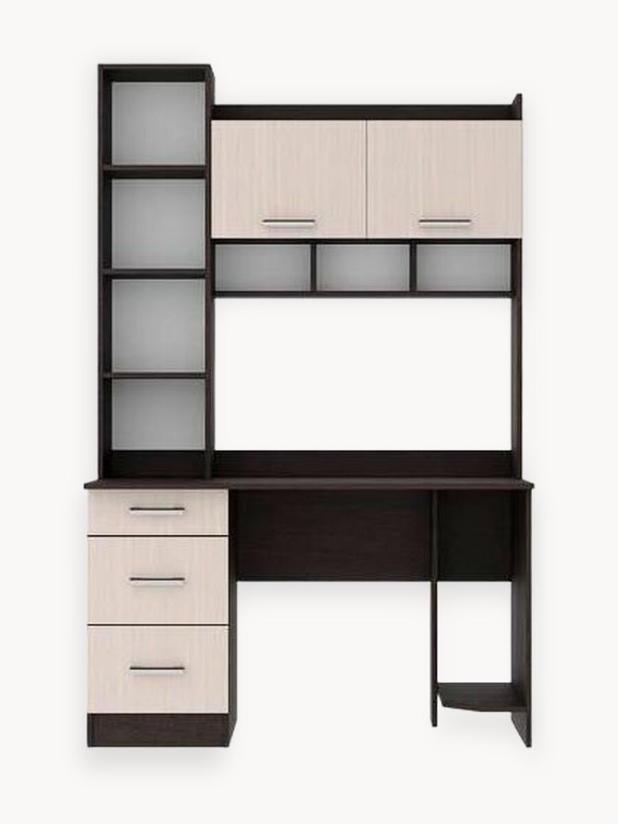 Стол компьютерный ПКС-5 венге, размер 125х196.8х60 см с полками и надстройкой