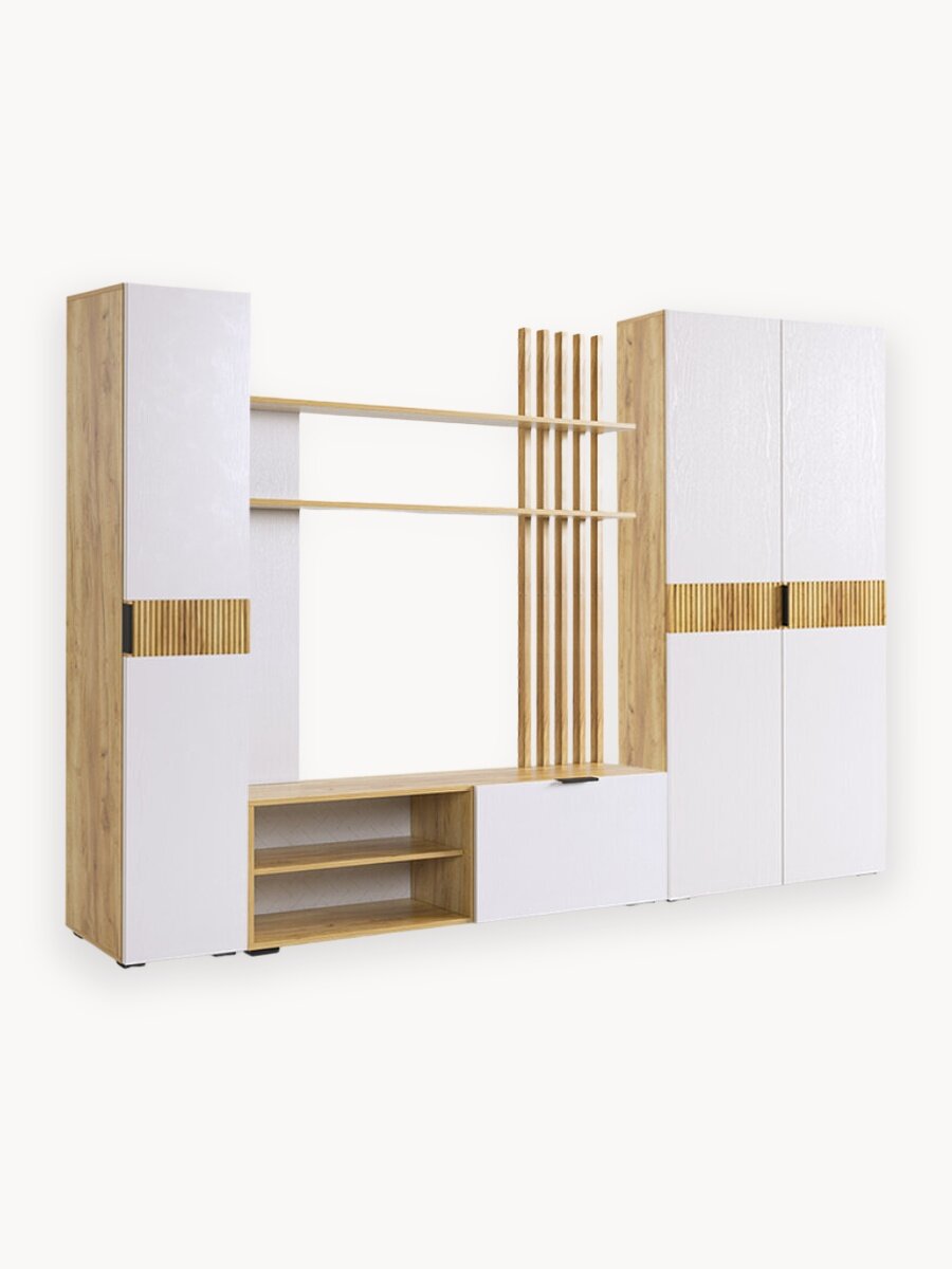 Модульная гостиная "Бери К2", дуб крафт золотой/белое дерево