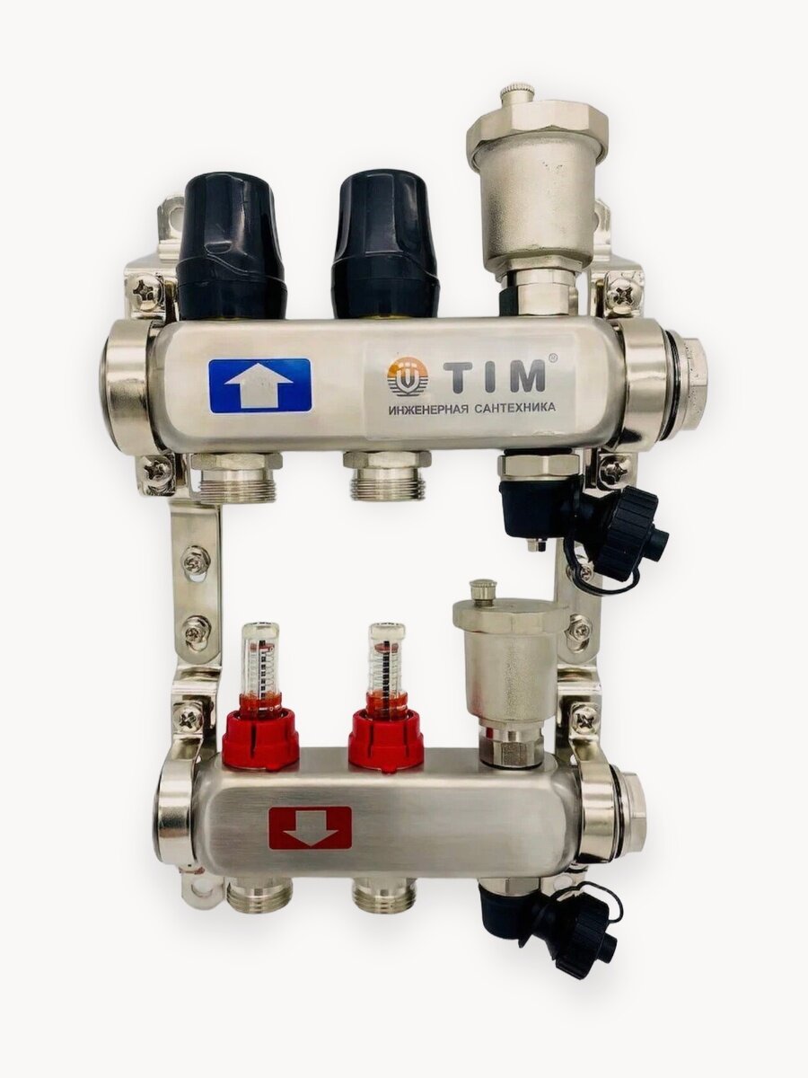 Коллектор TIM на 2 выхода из нержавеющей стали с расходомерами