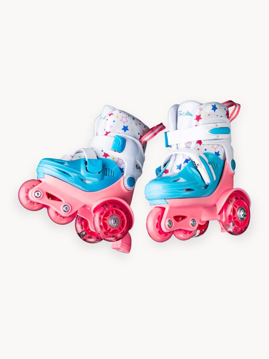 Ролики раздвижные с защитой Liberty, размер 31-34, цвет розово-голубой