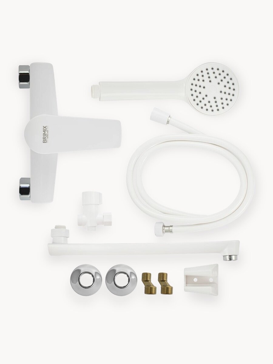 BRIMIX 562 Смеситель в ванную, длинный излив, шаровый, из высокопрочного пластика АБС, белый с дивертором м/к