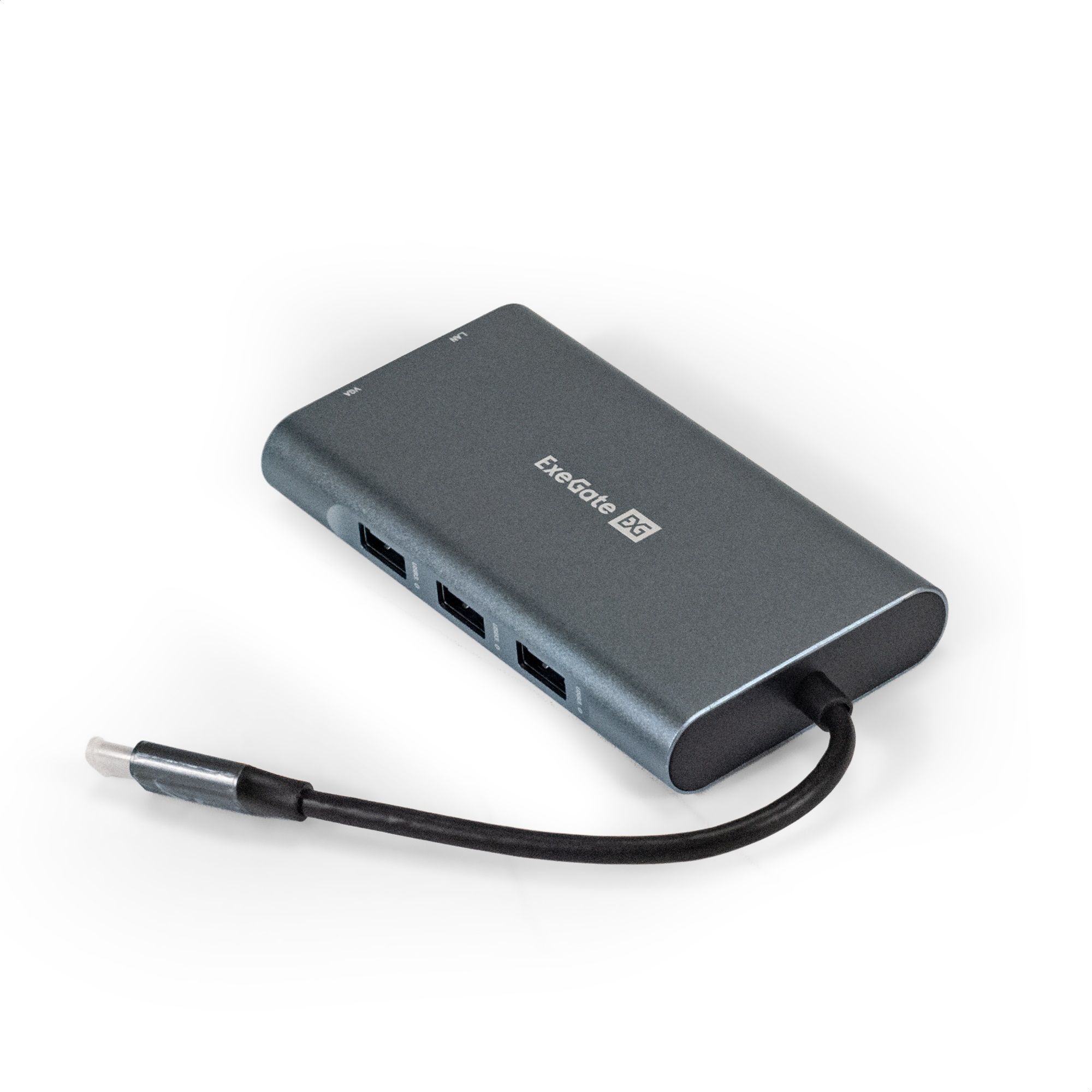 Док-станция 12-в-1 ExeGate DUB-31C/MAX USB Type-C (1xUSB2.0 + 3xUSB3.0 + Card Reader + Type-C DATA (480MB/s) + PD 100W + HDMI 4K@60Hz + VGA + Audio + Lan RJ45 10/100/1000Mb)