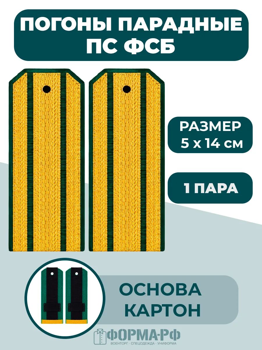 Погоны парадные ПС ФСБ золотистые 2 просвета (картон)