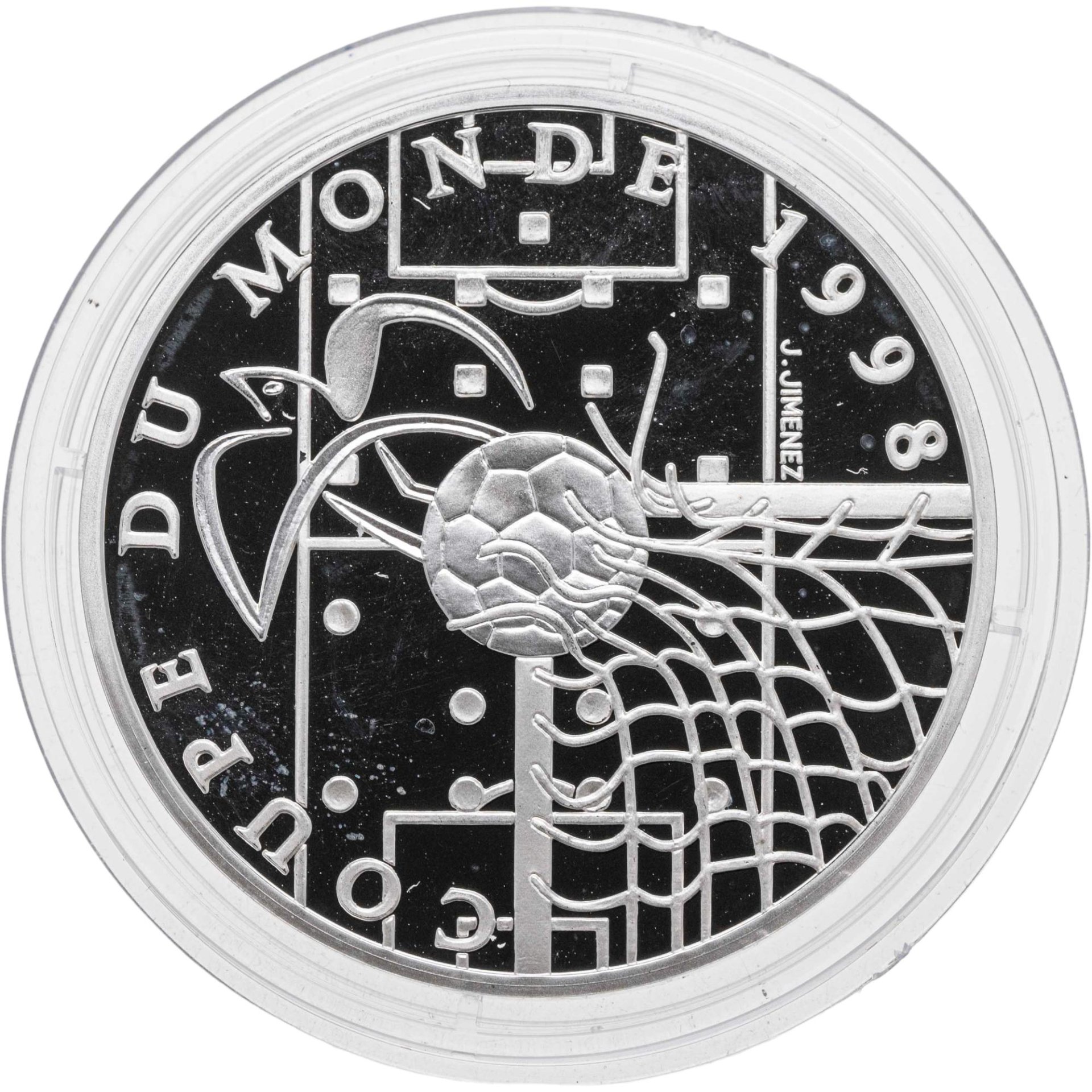 Франция 10 франков francs 1996 Чемпионат мира по футболу 1998, Серебро 900, в сохранности Proof