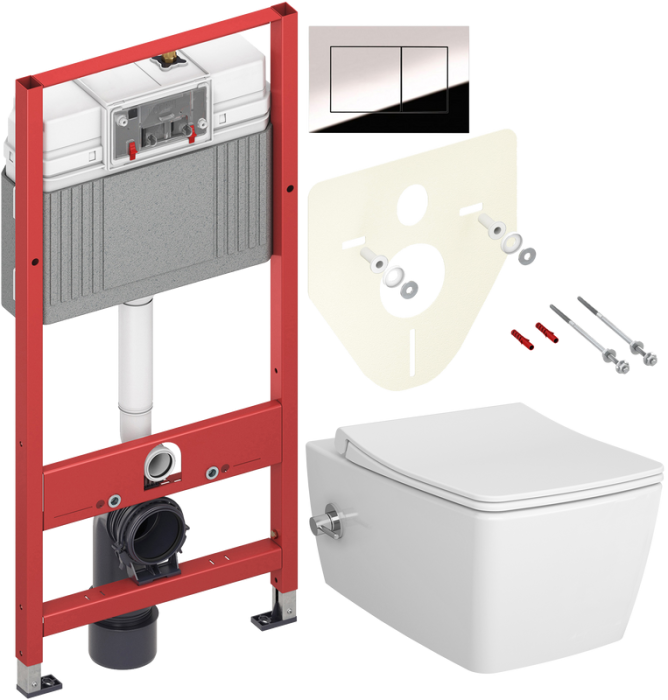 Комплект 3 в 1 Унитаз подвесной VitrA Metropole 7672B003-1684 с функцией биде + Крышка 122-003-009 с микролифтом, белая + Инсталляция с кнопкой TECE Now 9400412