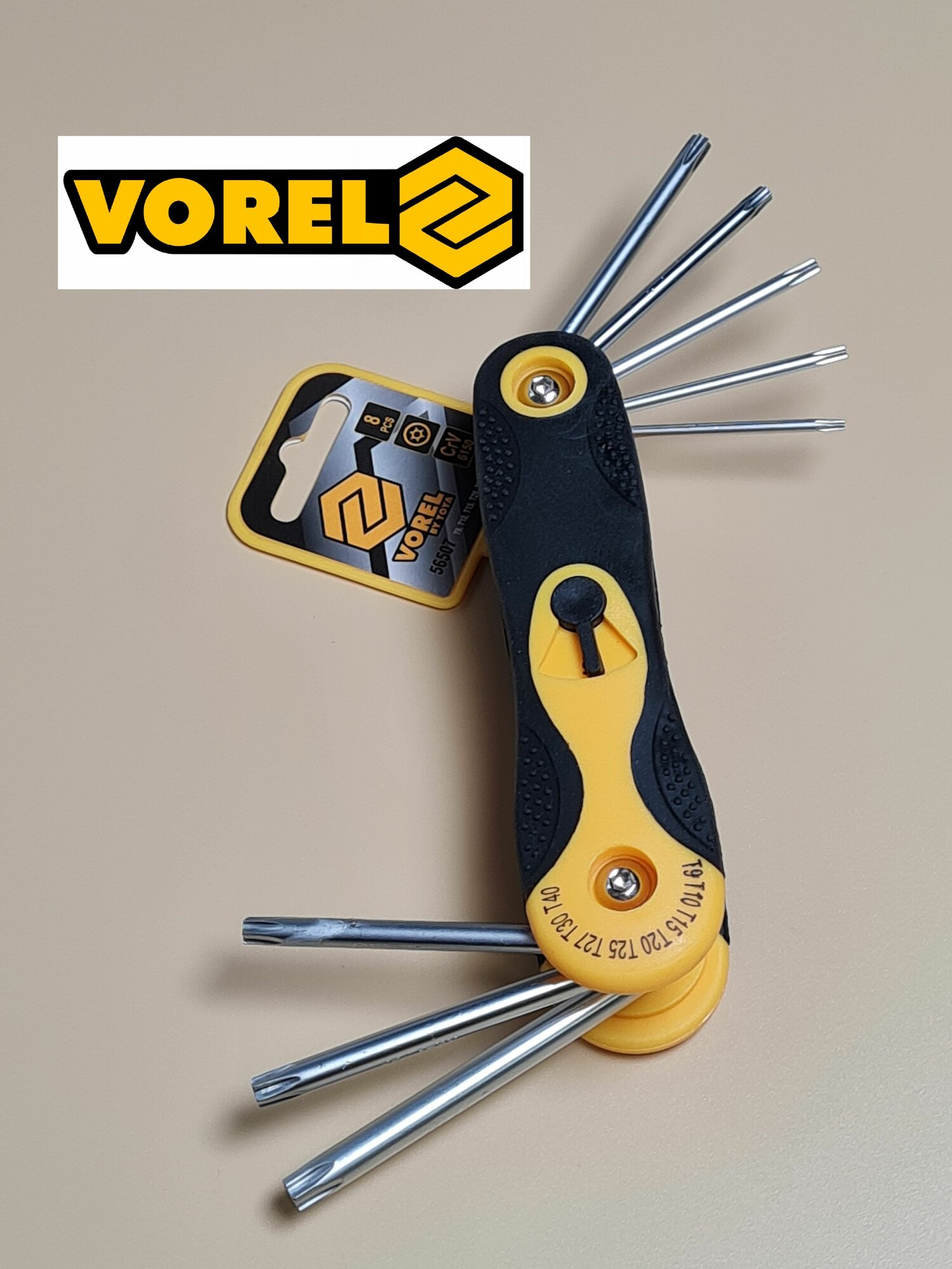 Ключи Vorel torx t9-T40, cr-v, комплект 8 шт. арт.56507