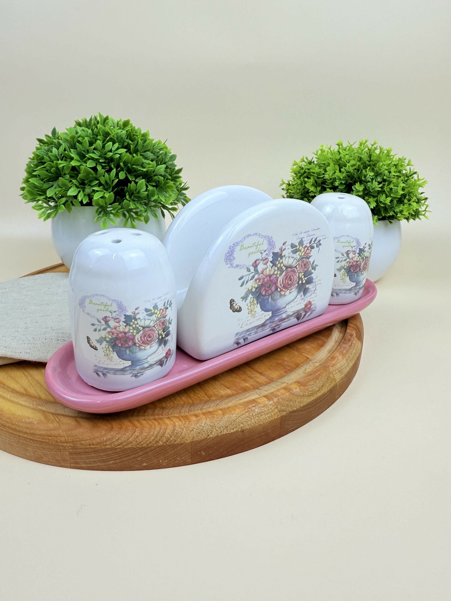 Набор для специй с салфетницей Lavenir "Beautiful garden" 4,3/9,5*7/21*6 см HC415-K48 доломит 101194