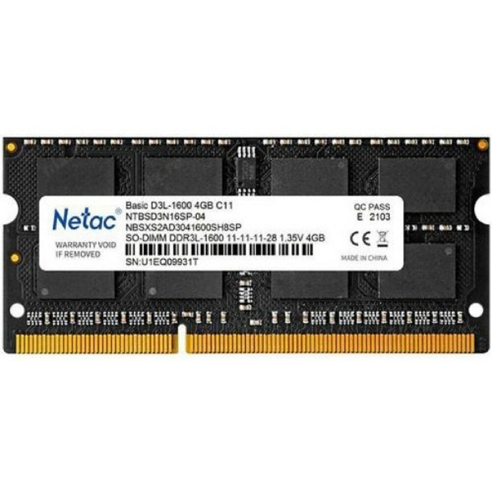 Оперативная память Netac SO-DIMM 1x4Гб, 12800МБ/с 1600
