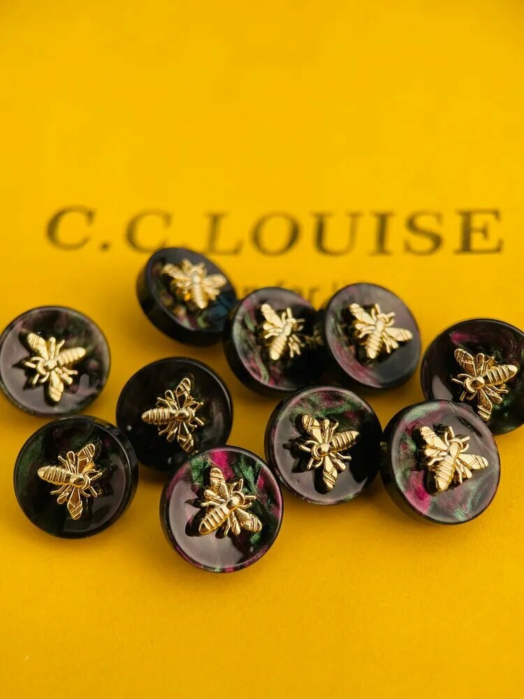 10 шт. 11,5 мм позолоченные декоративные пуговицы в виде пчелы черного и белого цвета для запонок и украшения воротника