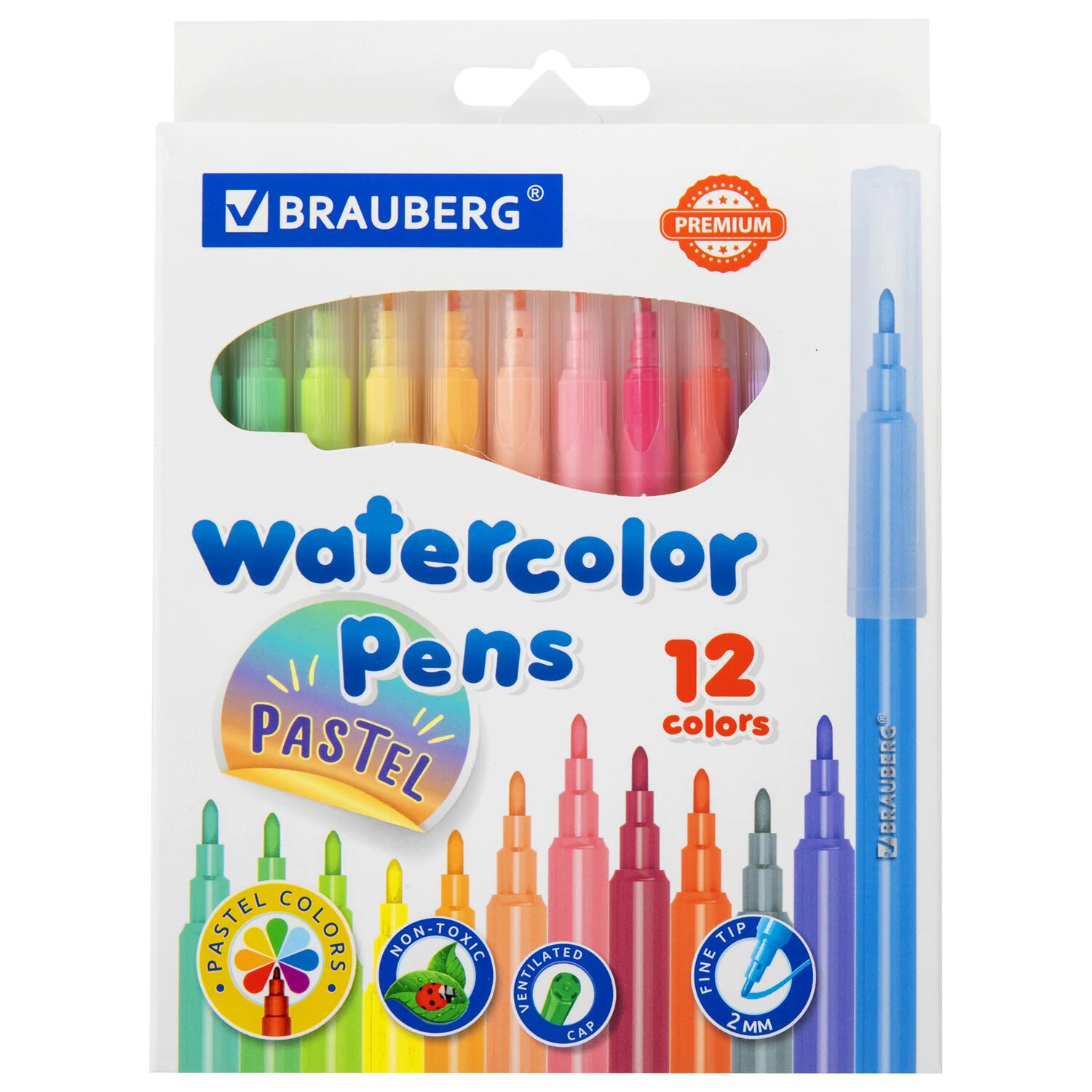 Фломастеры пастельные 12 цветов, вентилируемый колпачок BRAUBERG "PREMIUM", картонная коробка, 152197, 4шт.