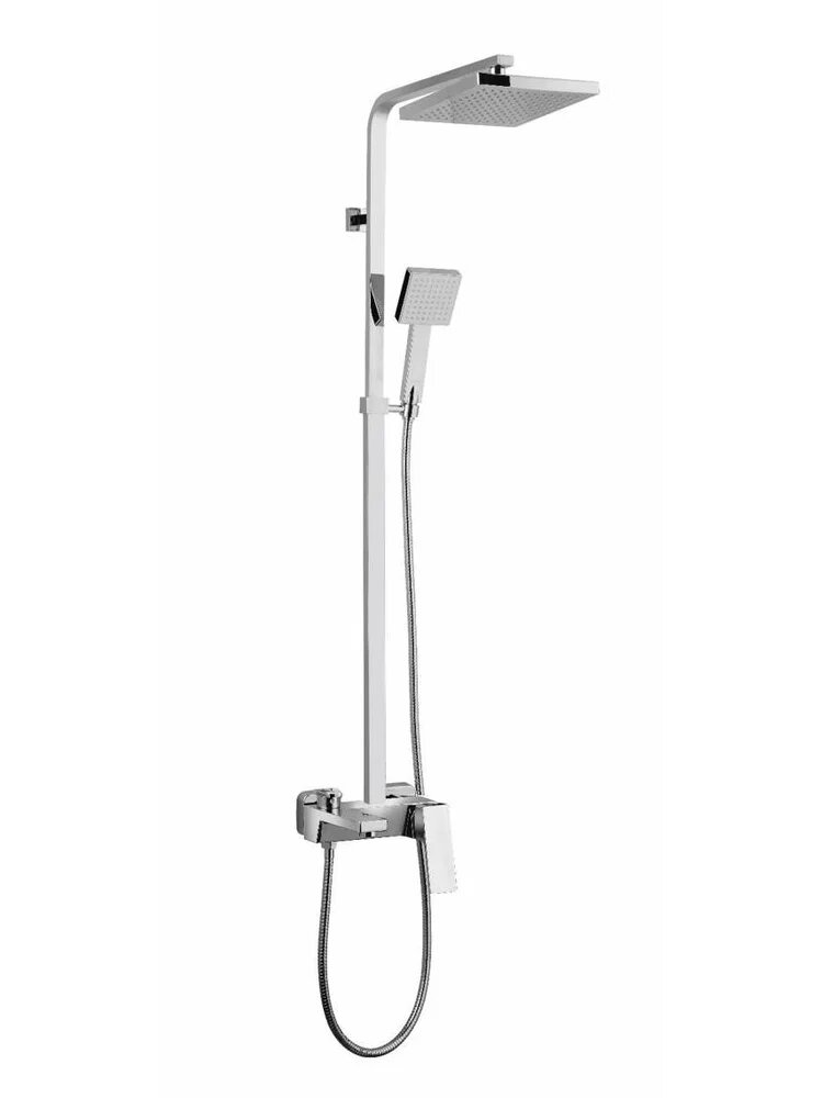 Душевая стойка BOOU B7084-27 со смесителем, хром, глянцевая, с тропическим душем, с изливом, с лейкой, душевая система, латунная, рычаг сбоку