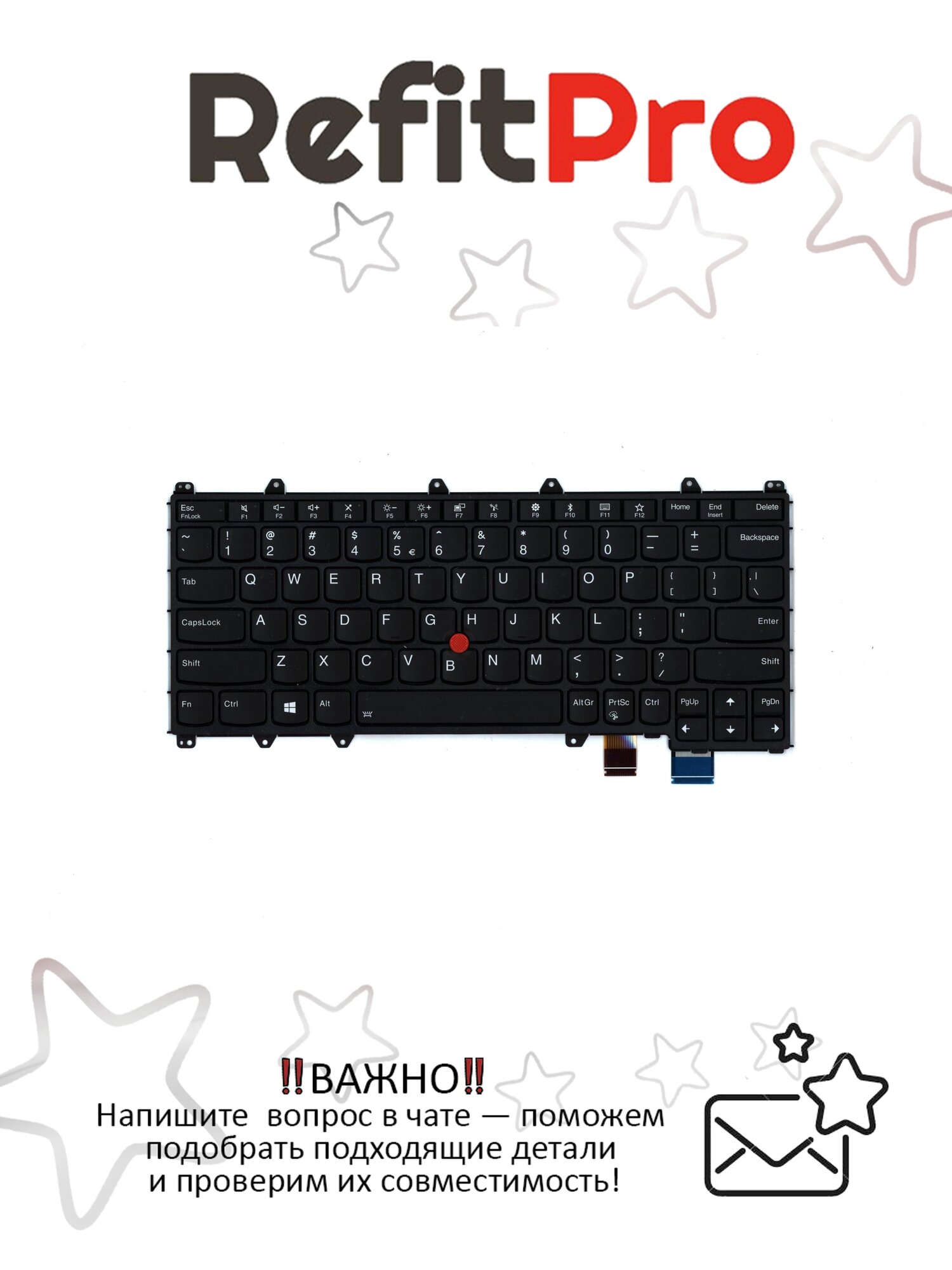 Клавиатура для Ноутбука Lenovo LenovoThinkPad Yoga 370 с подсветкой, раскладка - английская, черная (01AV705)