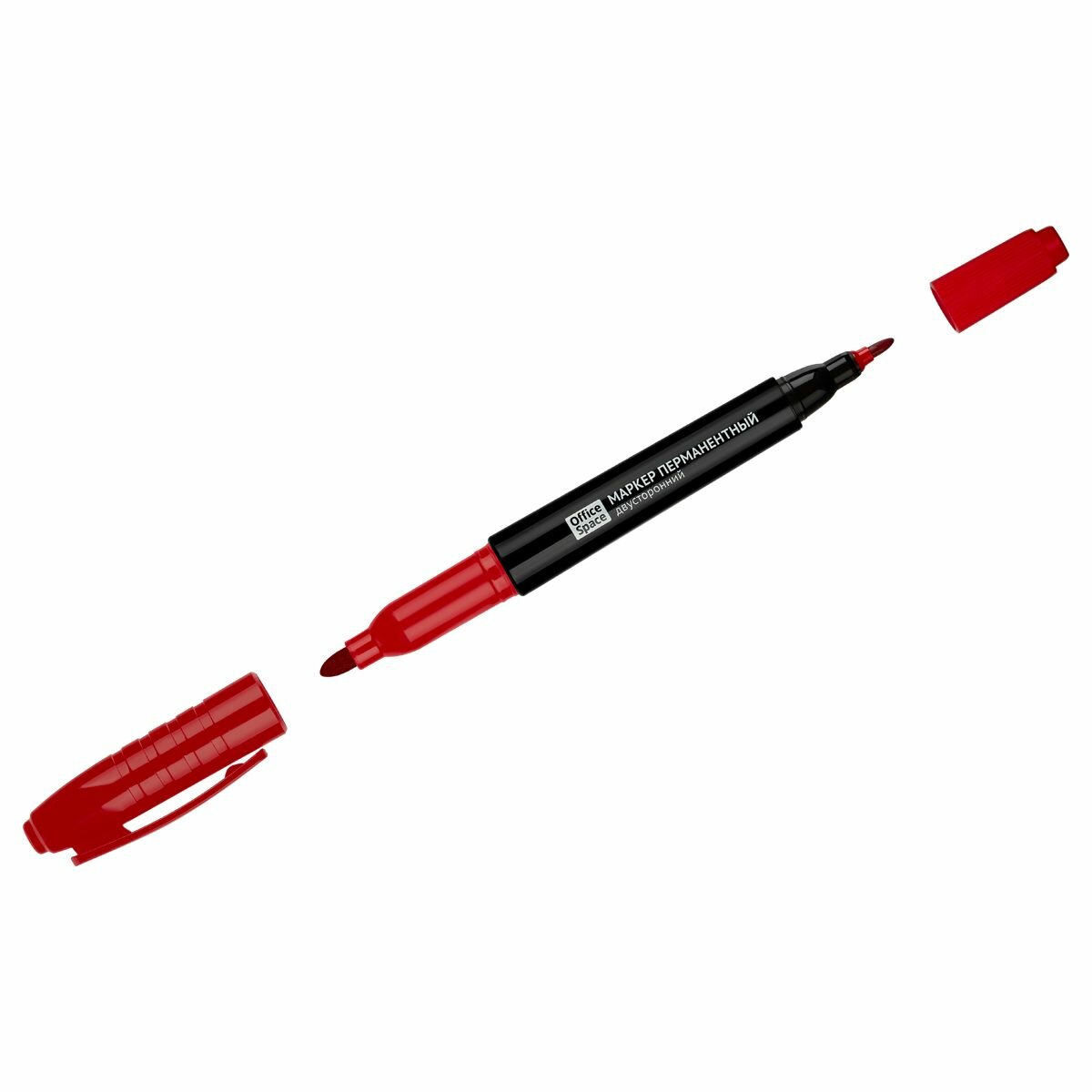 Маркер перманентный двусторонний OfficeSpace (2/4мм, круглый наконечник, красный) (PMds_66085), 144шт.