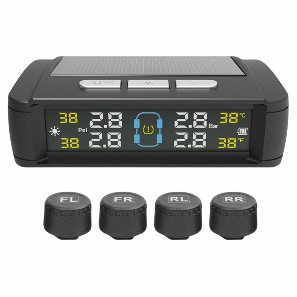 TPMS с внешними датчиками давления и температуры — монитор с 4 датчиками, USB и солнечная зарядка, IPX7 для авто