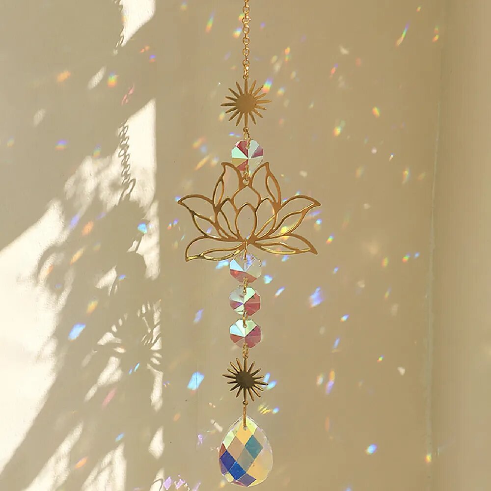 Метлический подвесной декор "Лотос" с хрустальными элементами изящное украшение для дома и сада