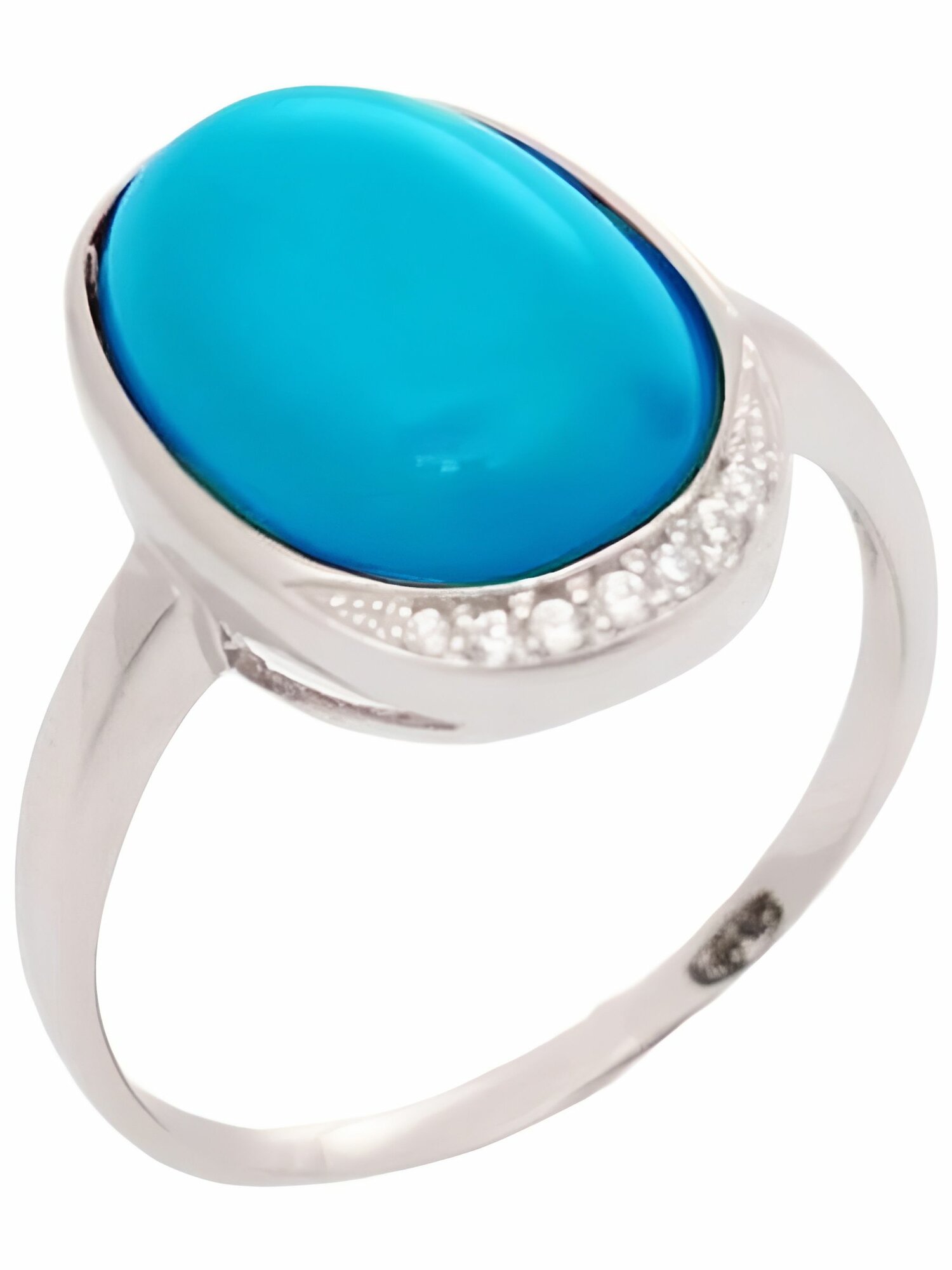 Кольцо тонкое, серебро, 925 проба, родирование, фианит, бирюза синтетическая