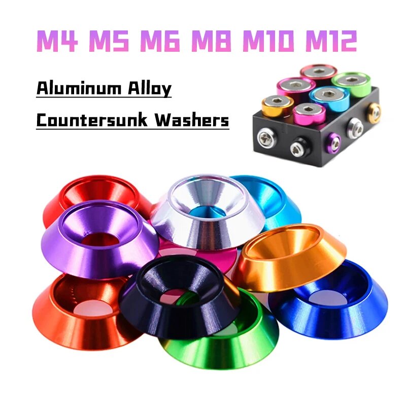 Шайбы с потайной головкой из алюминия M4 M5 M6 M8 M10 M12 5pcs, Черный, Black, M5