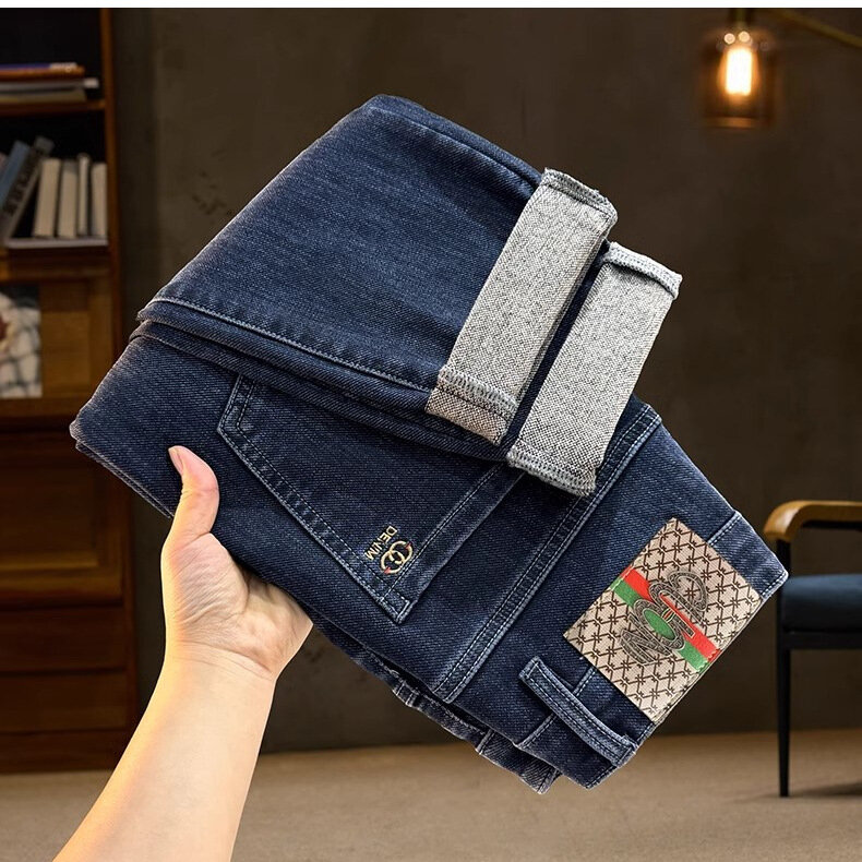 Тренд RONG CH Мужские Джинсы Высокий Улица Потертые Вышивка Стрейт Деним, Размер_28