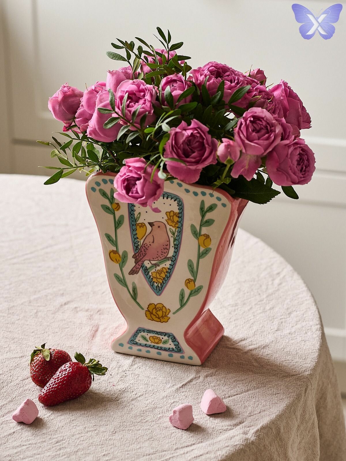 Ваза "Птица в саду", 21 см , Керамика, 1 шт