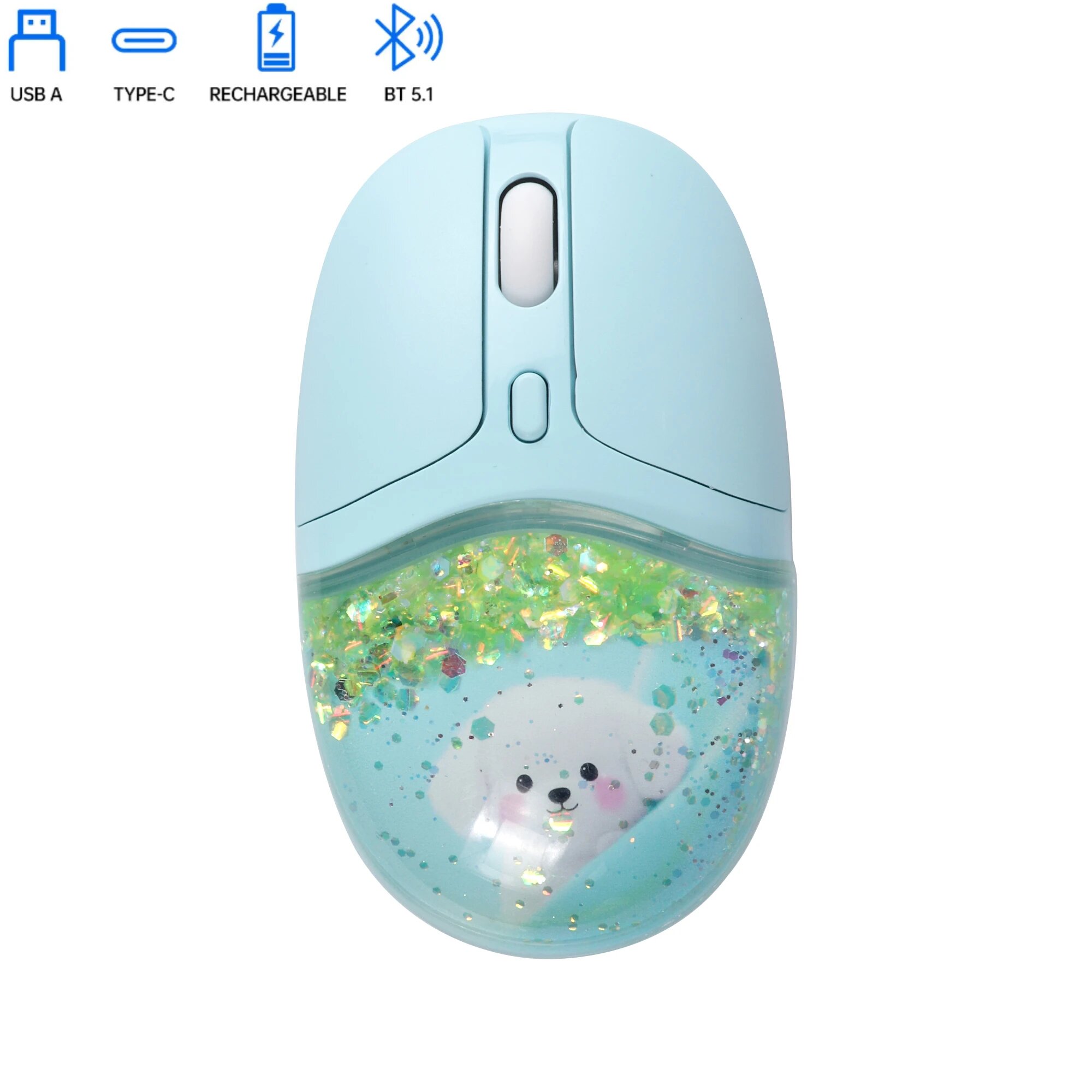 Беспроводная мышь с собакой и блестками, 2.4G Bluetooth, Green