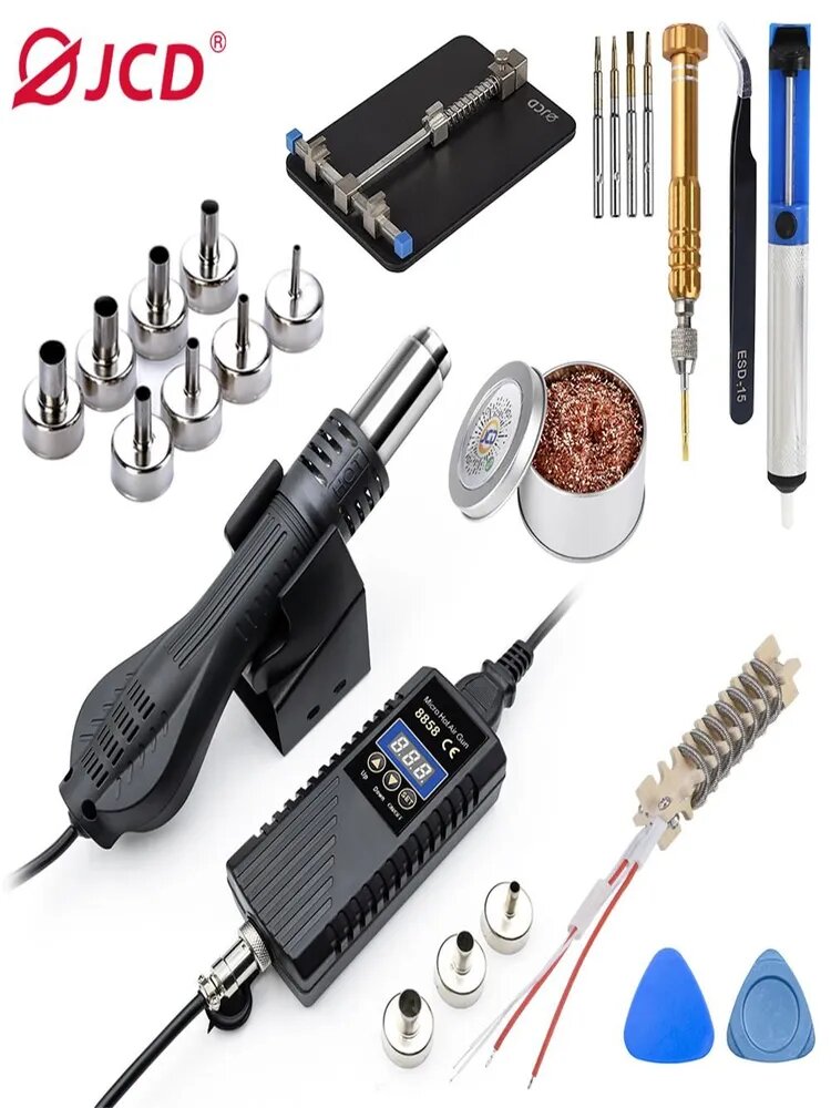 JCD Паяльный фен 700 Вт, Керамический нагреватель, 12 предметов