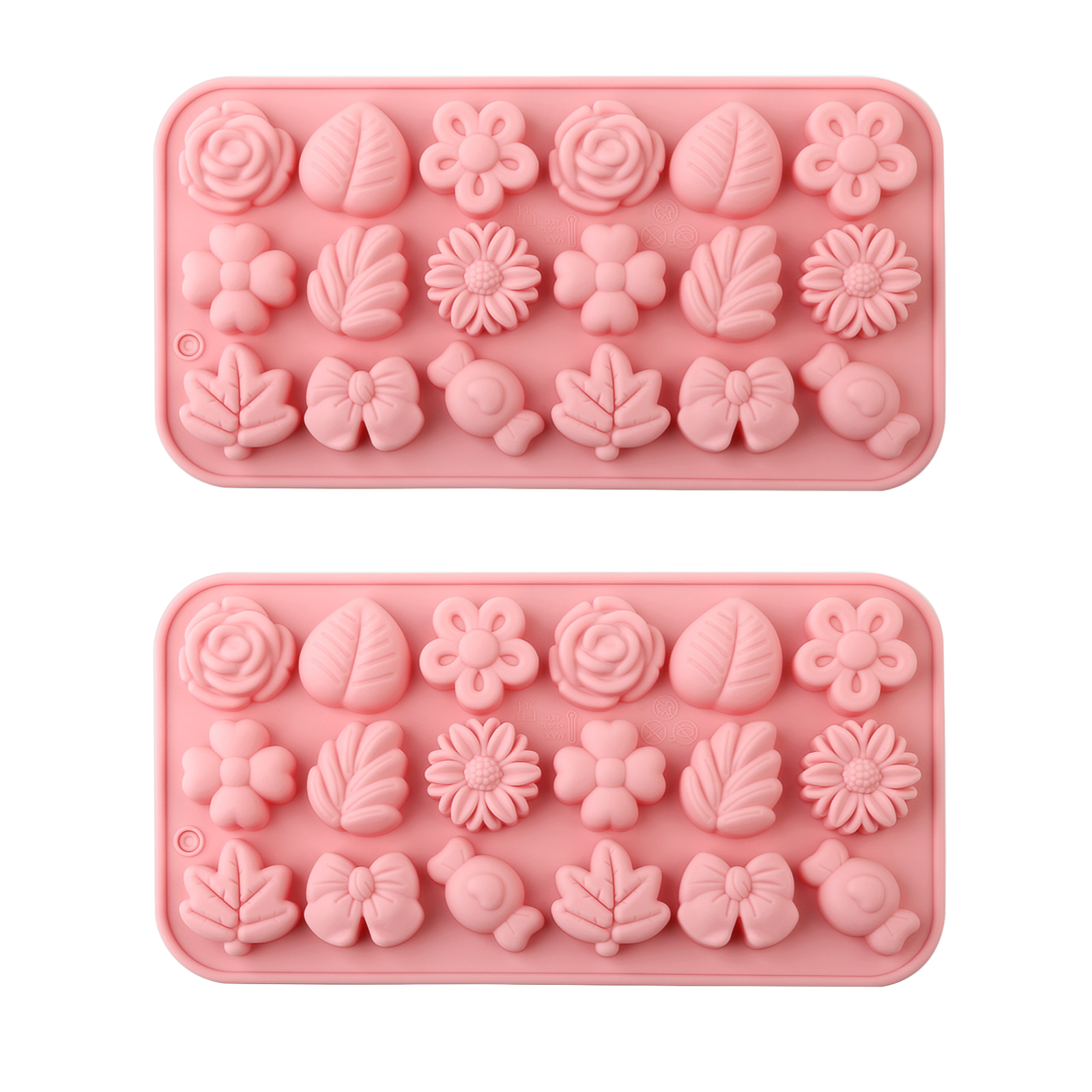 18 even ing silicone , baking cake chocolate , two pieces, small flowers, leaves, candies, bows, food-grade silicone, safe, flexible, easy to de