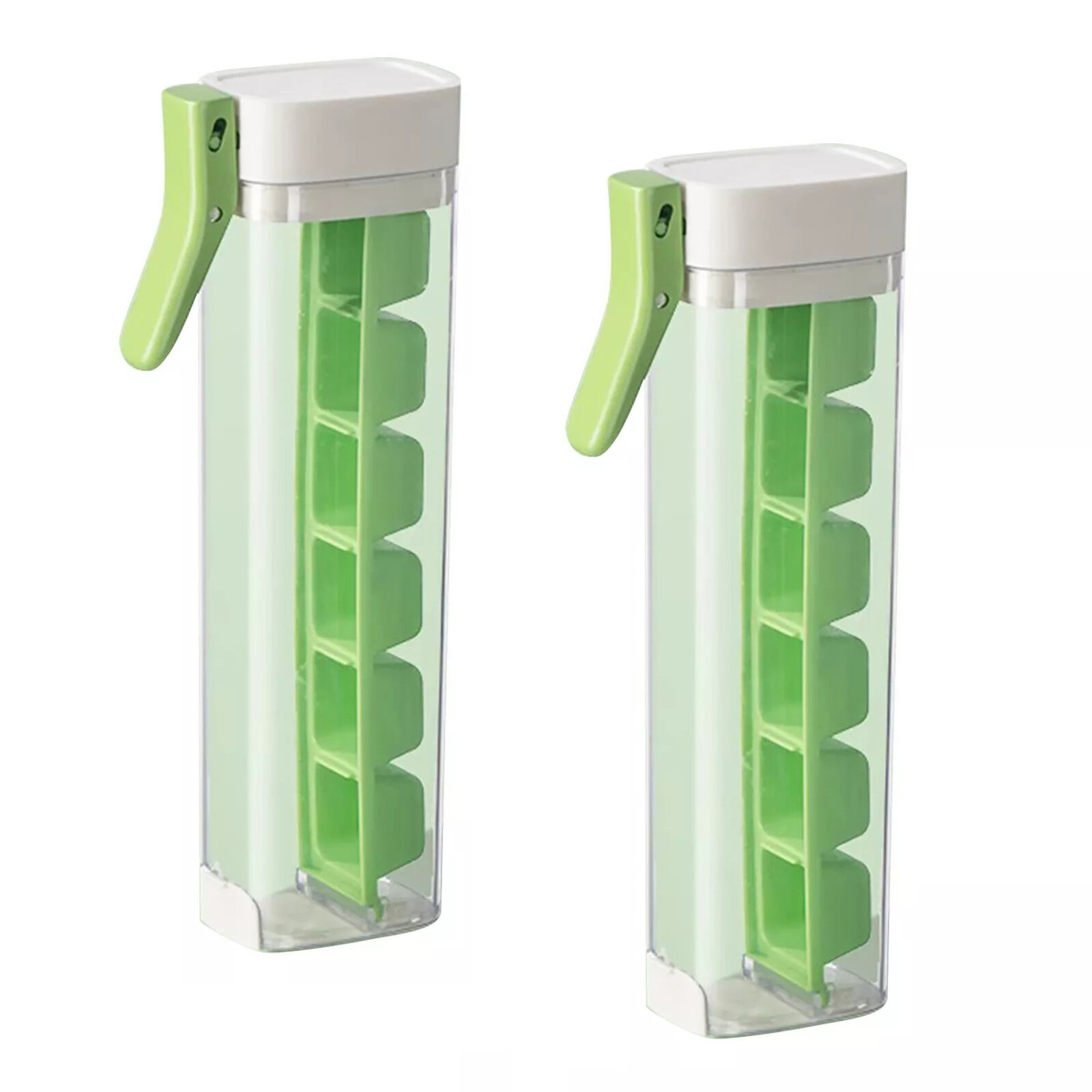 2024 Ice Cube Trays 6 Cells One Handed Deicing Pressing Ice Lattice With Lid 6 Holes Press Type Molds Easy Release 2 Pack Green Orange PC+PP 21.3x4.3x8.1cm 115g