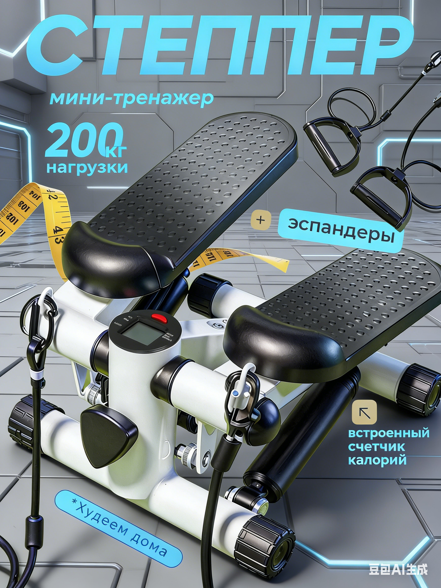 Степпер-тренажер для ног, бедер и ягодиц с эспандерами, максимальная нагрузка 200 кг