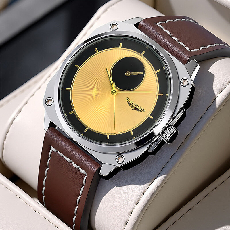 Style Мужские часы Модные минималистичные Кварцевые кожаный ремешок