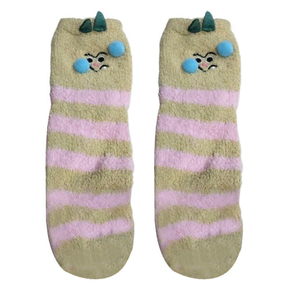 Женские пушистые носки до середины икры из мультяшного кораллового флиса