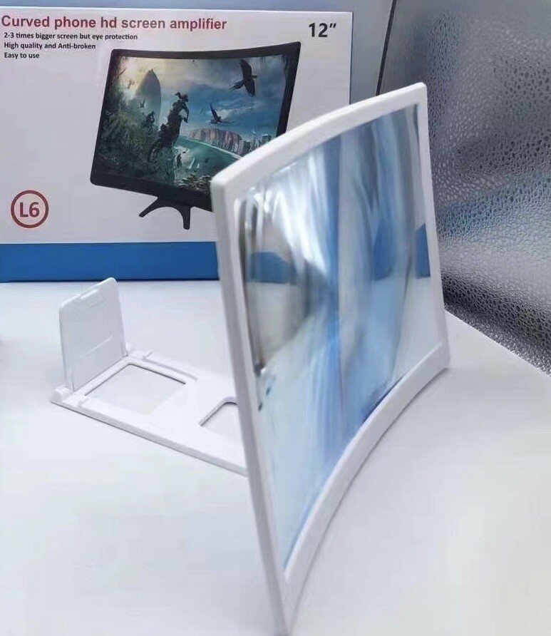 12-дюймовый изогнутый экранный увеличитель для смартфонов, складной держатель с 3D HD，белый