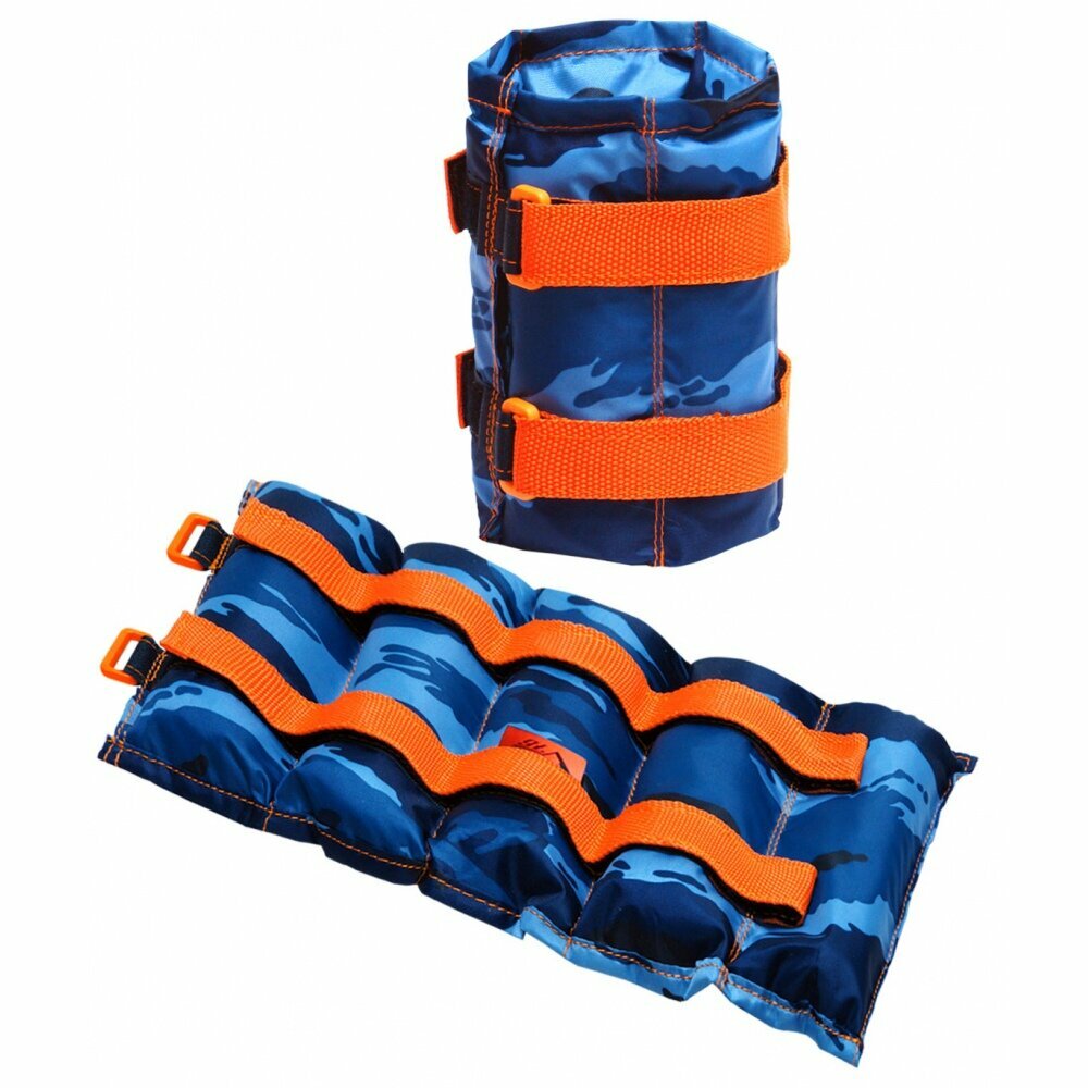 Фабрика V76 Утяжелители Профи-М для ног и рук, 2,0 кг / 1 пара, Цвет Синий Камуфляж – Оранжевый