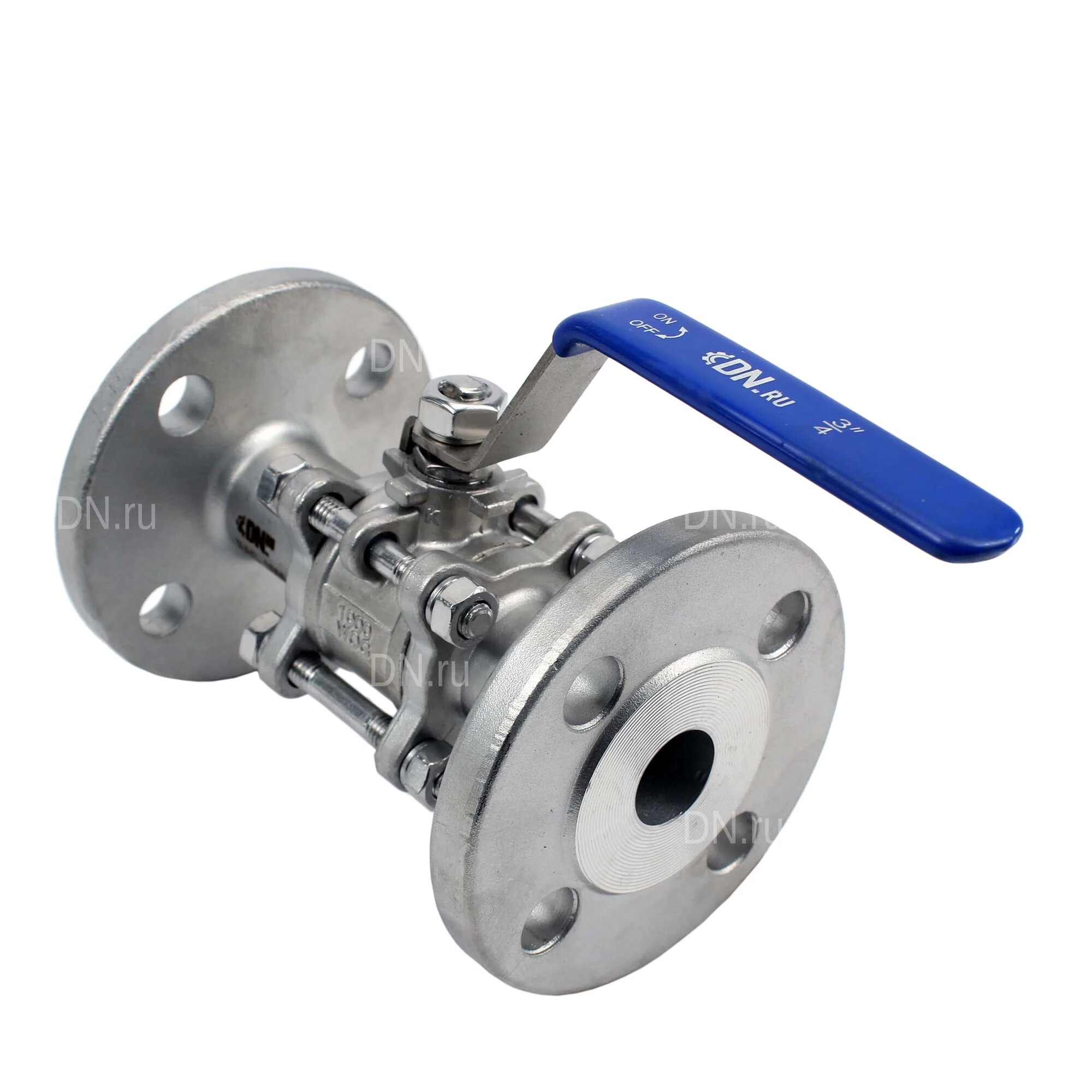 Кран шаровой DN.ru кшфпт.304.180 Ду15 Ру40 полнопроходной трехсоставной, нержавеющая сталь SS304, фланцевый, уплотнение - PTFE, ручка-рычаг