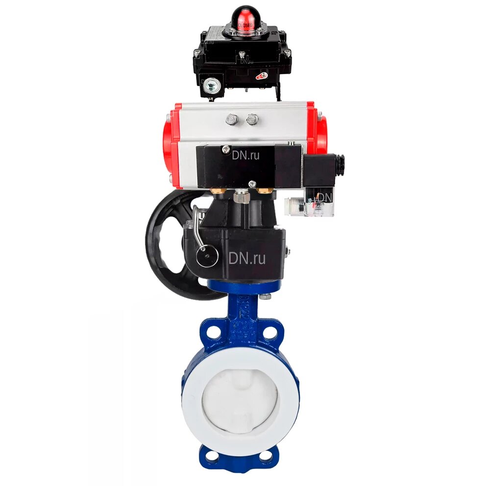 Затвор DN.ru WCB-WCB-PTFE-PTFE-Fb-R Ду200 Ру16 с DA-105, PND2-24VDC, LSB-410и HDM-3