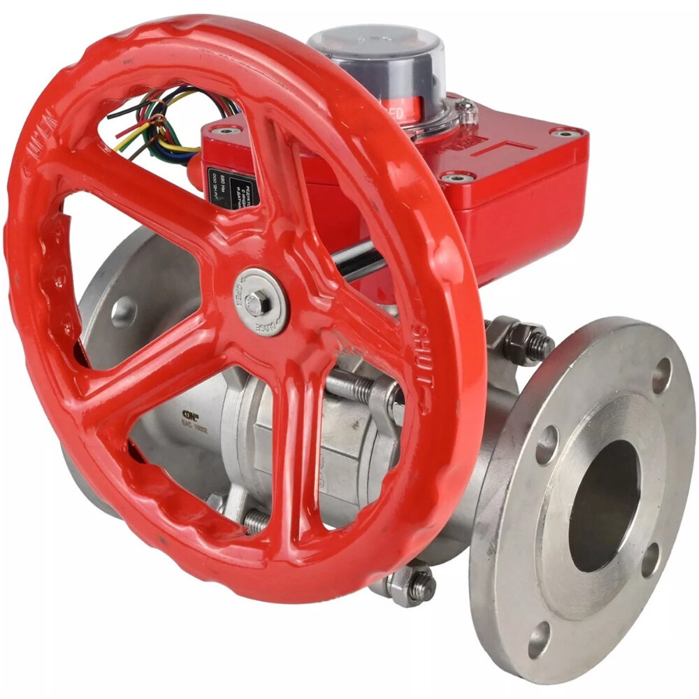 Кран шаровой DN.ru кшфпт.316.180 Ду100 Ру16 полнопроход. трехсоставной, фланц, нерж. сталь 316, уплотнение - PTFE, 22х22, F10, WDVF, с редуктором четвертьоборотным HGBF-3 с визуальным указателем положения и датчиком обратной связи (опрессовано)