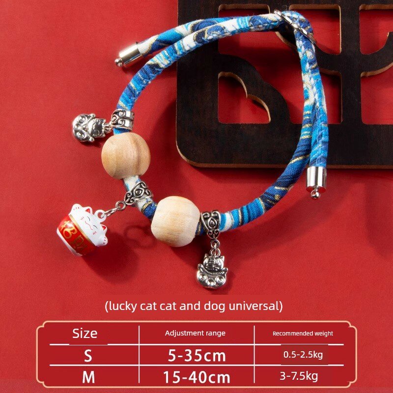 Регулируемый ошейник с рисунком удачного кота для кошек, красный, размер M (6-15 фунтов) Премиум аксессуар