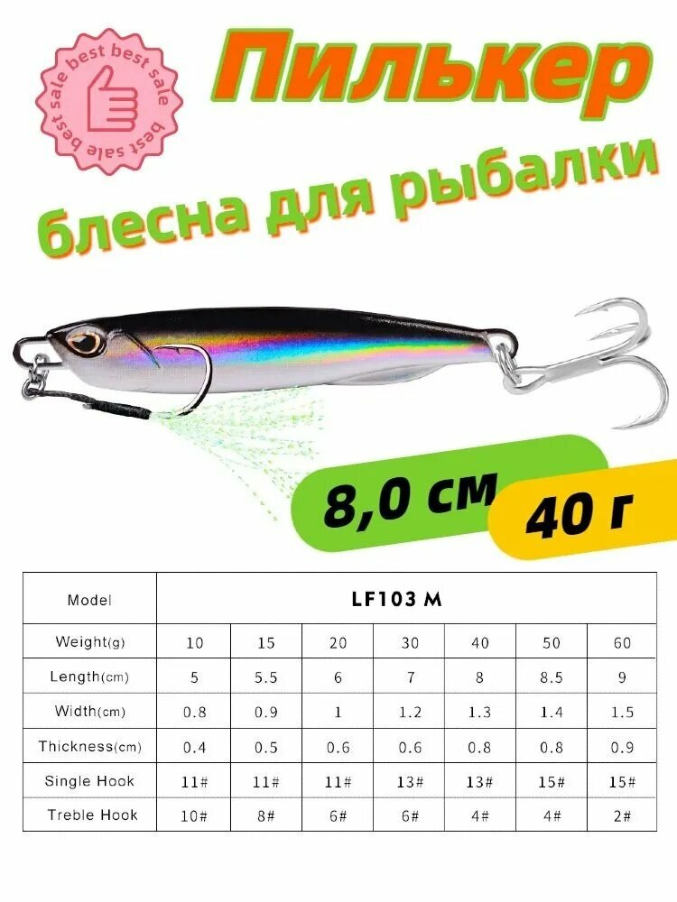 Пилькер блесна для рыбалки на щуку, жереха, окуня, судака /40гр /8,0см