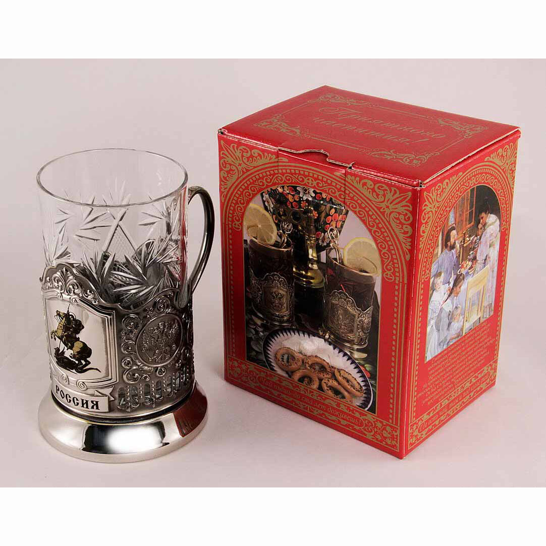 Подстаканник "Россия" - картон. коробка, хруст. стакан, гравировка ПД-5К-Георг.
