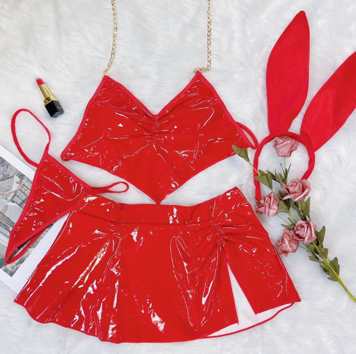 Горячая распродажа Jiani, европейское и американское сексуальное нижнее белье, сексуальный сердечный пояс из PU кожи, комплект костюма кроличьей девочки