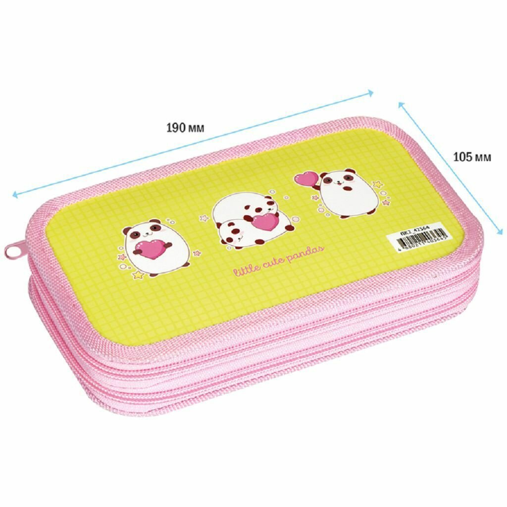 Пенал 2 отделения, 190x105 ArtSpace (Cute Pandas), ламинированный картон, в пакете