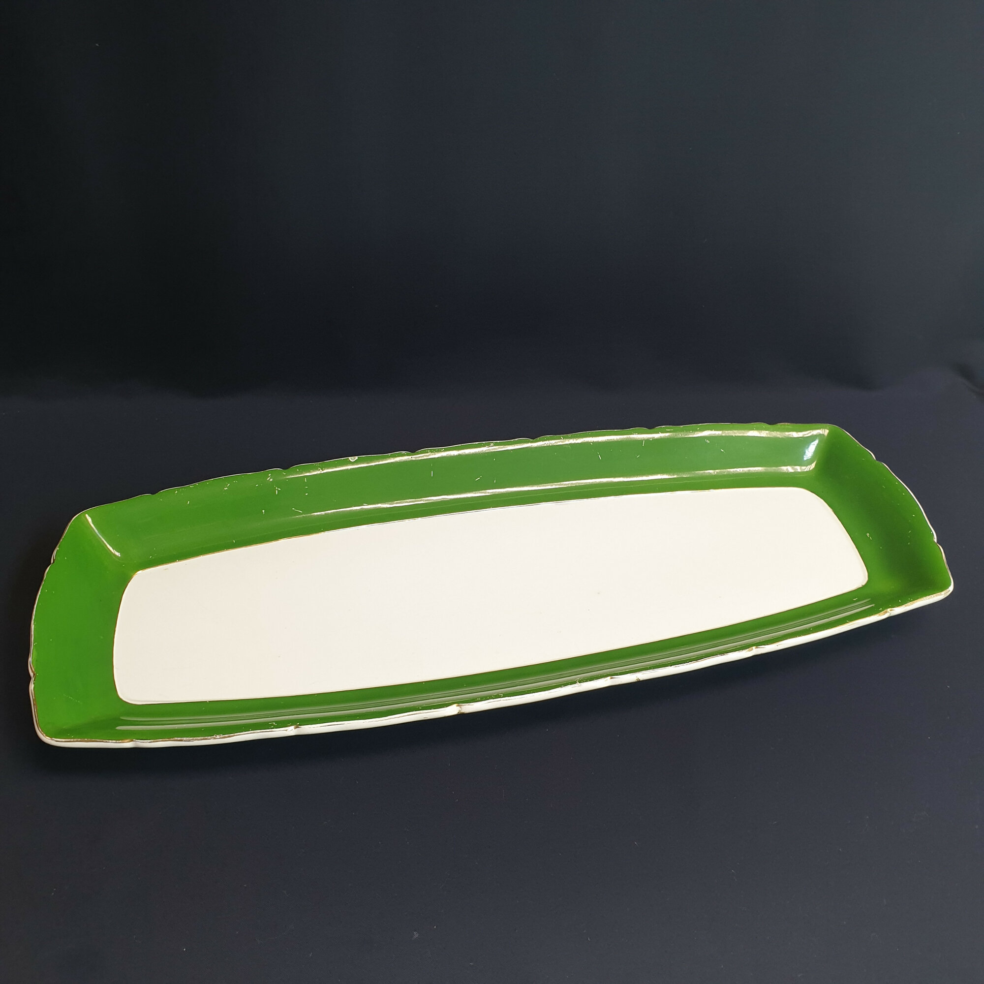 Блюдо 65х27 см, Кузнецова, фарфор, крытье, позолота, есть дефекты. Царская Россия.