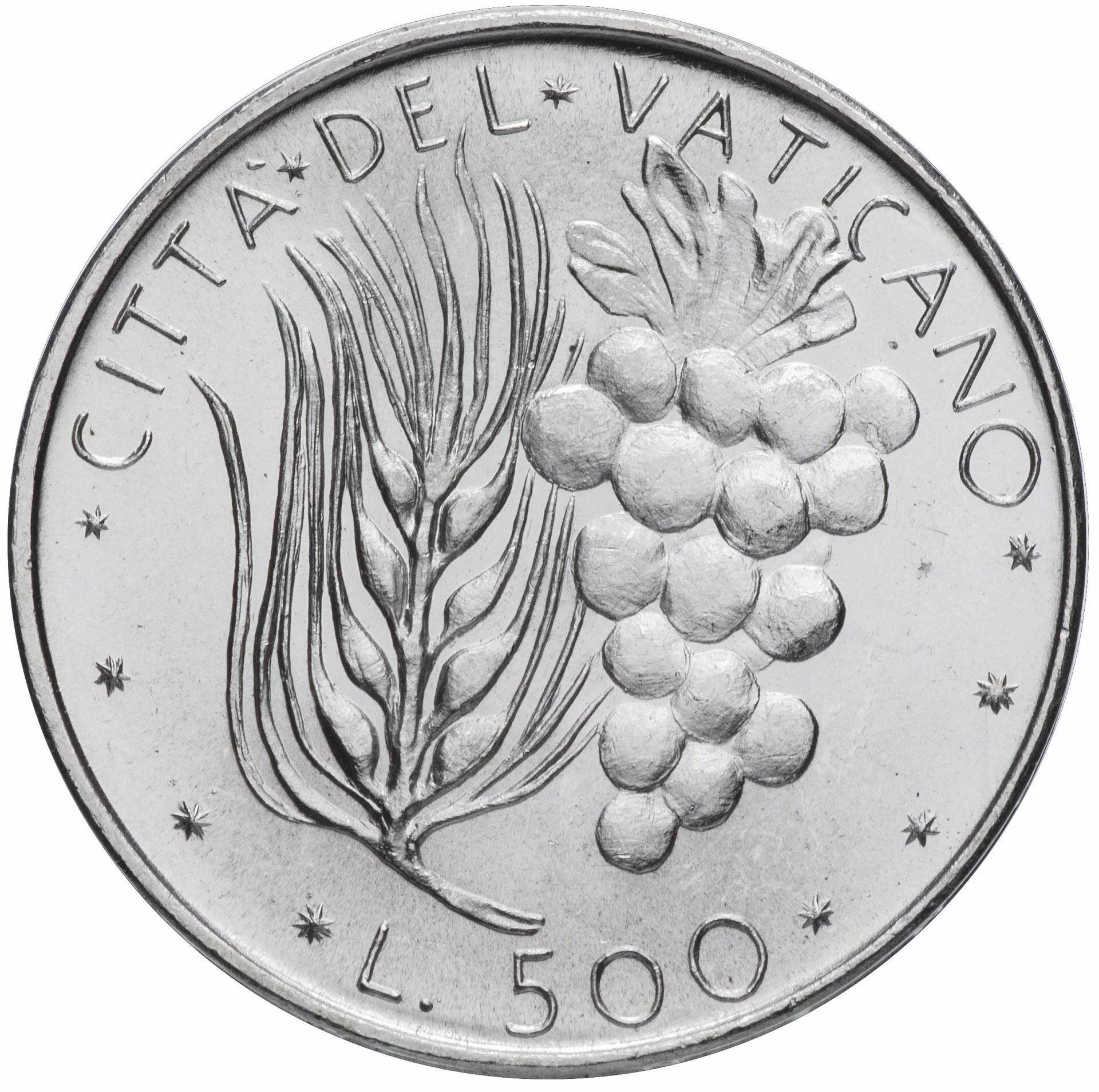 Ватикан 500 лир 1976, Серебро 835, в сохранности UNC