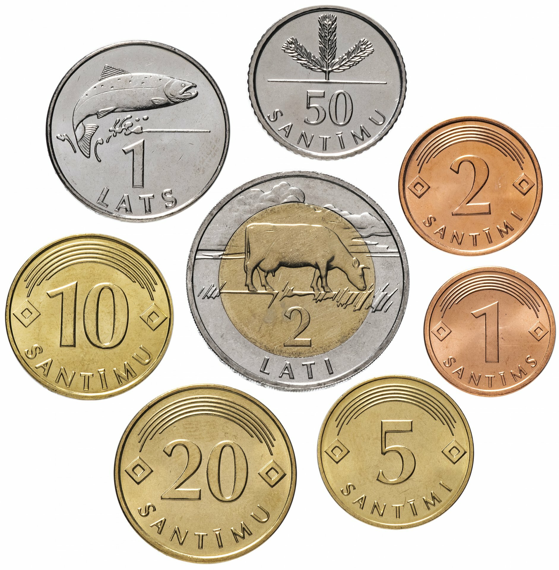 Латвия полный набор для обращения 1992-2012 8 штук, Различные сплавы, в сохранности UNC