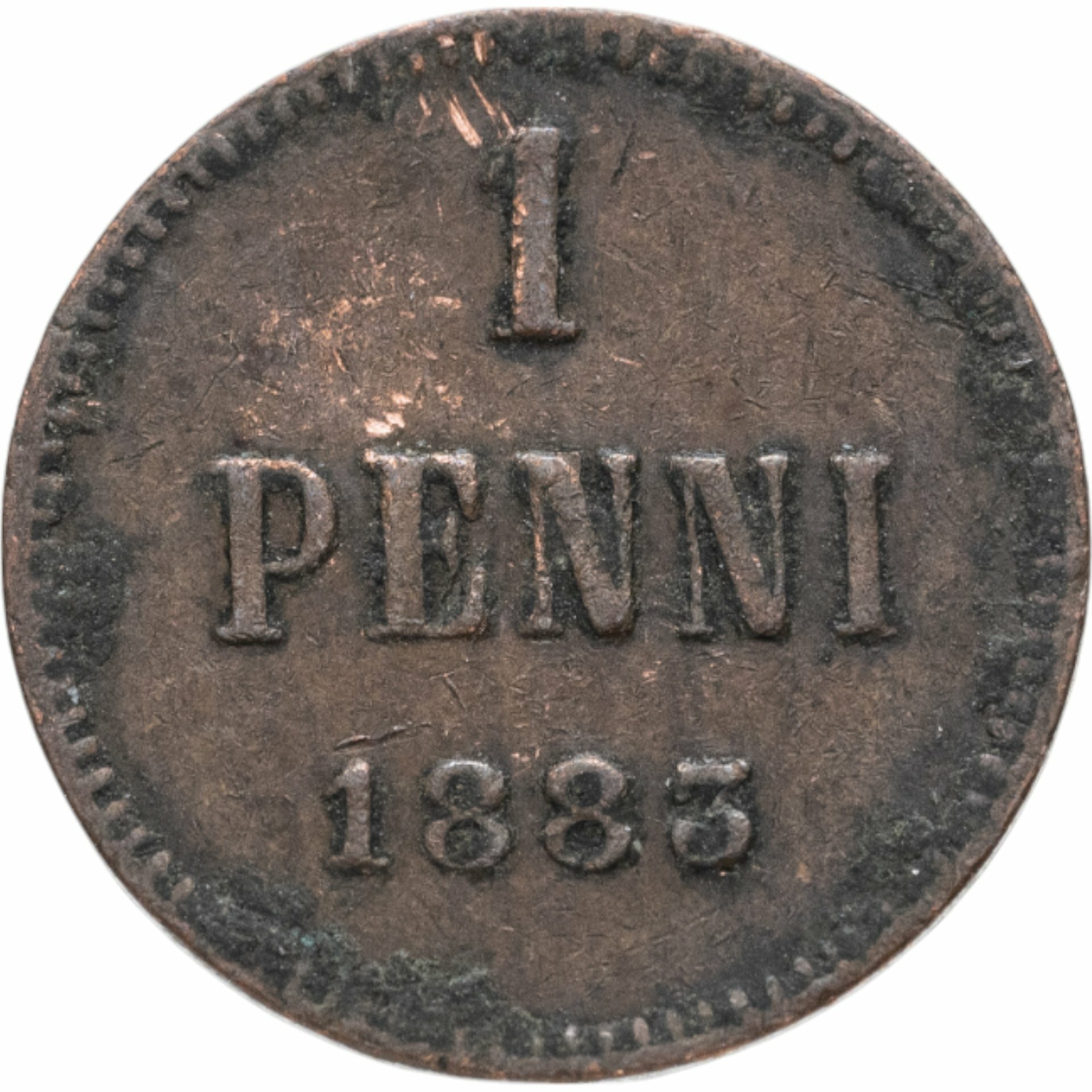 1 пенни penni 1883 монета для Финляндии, Медь, в сохранности VF-XF