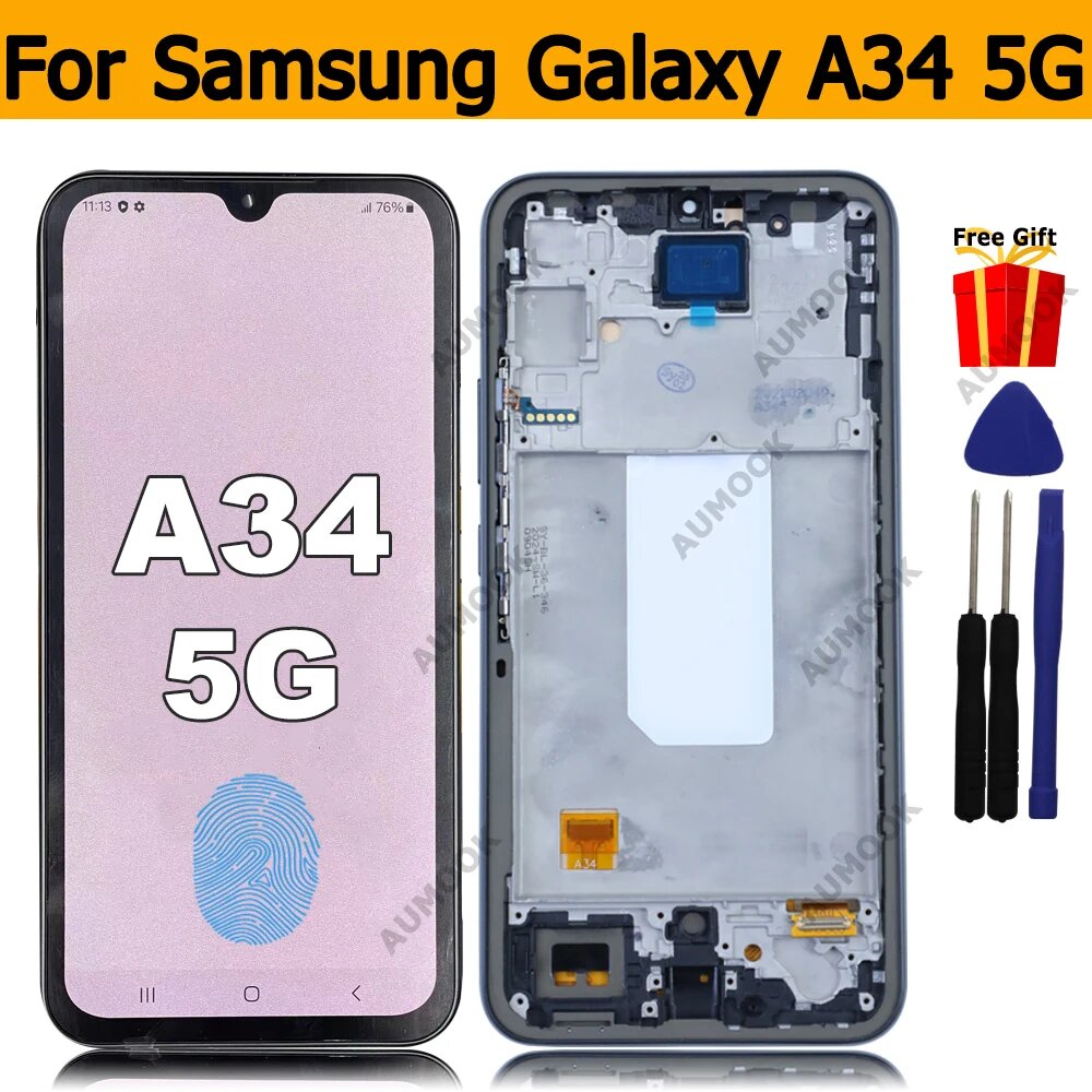 AMOLED дисплей для Samsung Galaxy A34 5G с рамкой, OLED With Frame