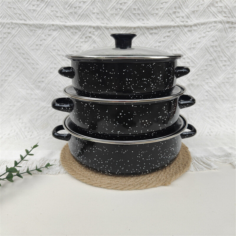 2025 Трехкомпонентный набор 12/14/ 16cm Эмалированный набор маленьких кастрюль Домашняя эмалированная кастрюля Кухонная мини-кастрюля для детского питания Контейнер для масла