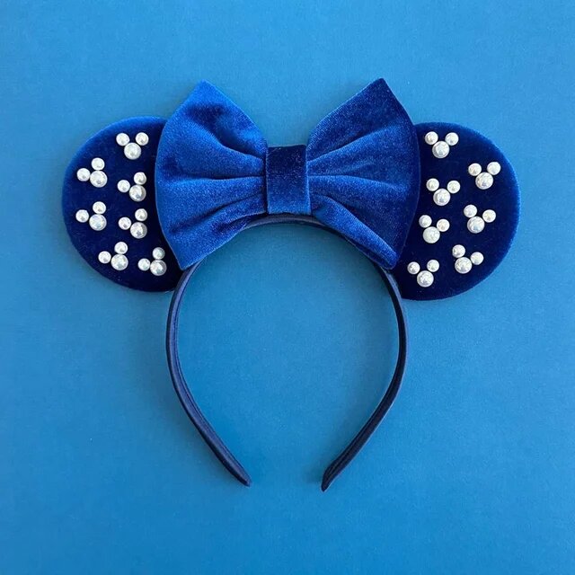 Повязка на голову Disney с белыми жемчужинами и ушками Микки Мауса, женское красочное украшение для волос из мягкого хлопка с бантиком, повязка на голову для девочки с Минни Маус, детский подарок.